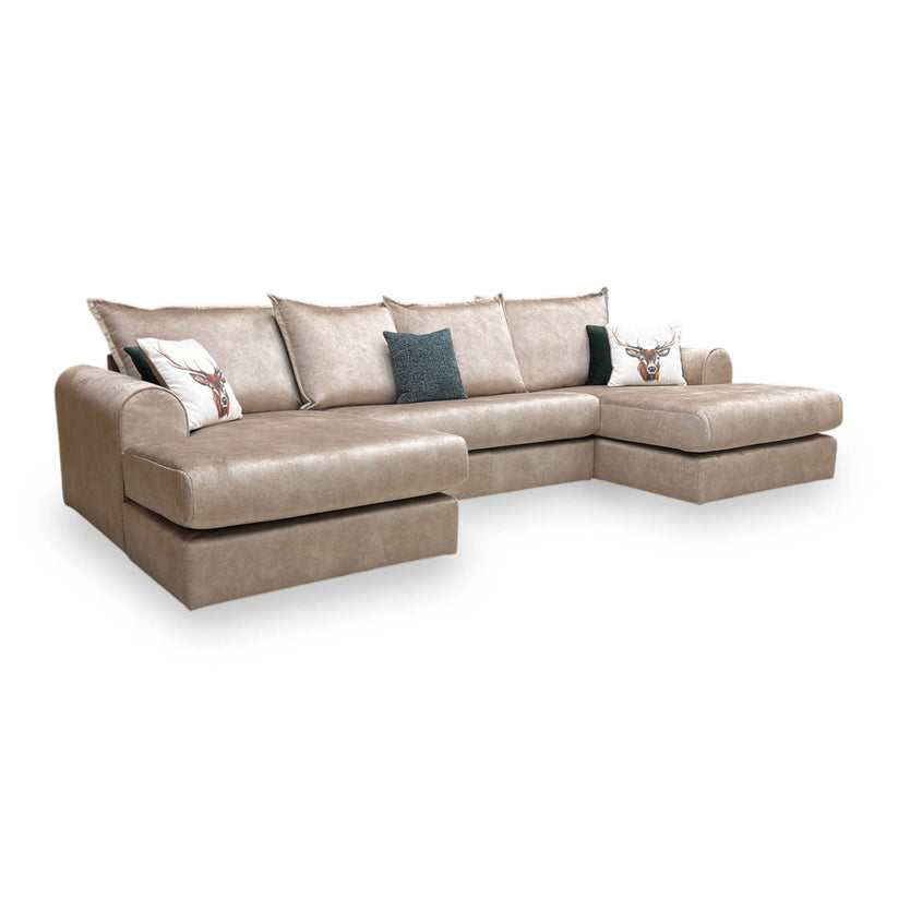 DFS ‘Serenis’ Caramel Brown Rest Velvet Large Double Ended Chaise Sofa ...
